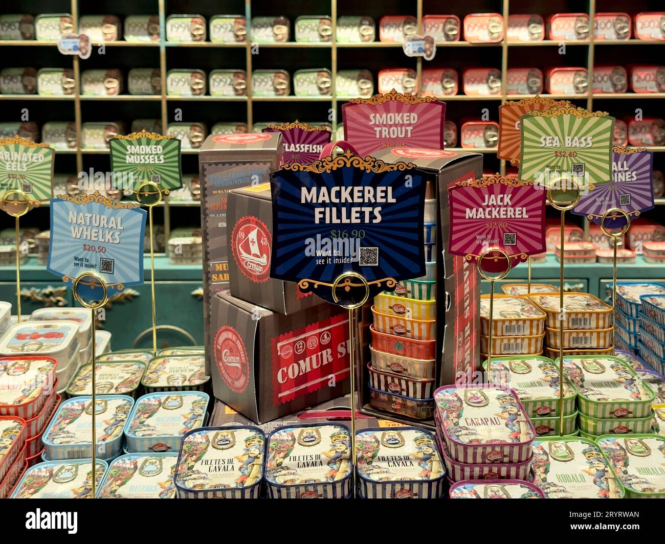 Times square location tins tin can cans fish canner hi-res stock ...