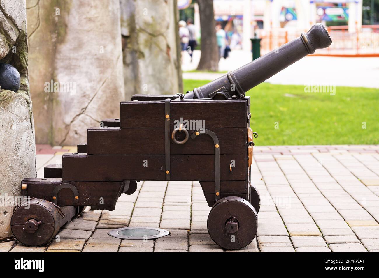 Ancient gun. Small cannon of the Middle Ages. Concept end of truce ...