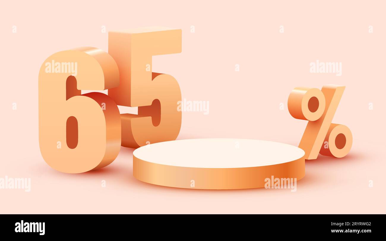 65 percent Off. Discount creative composition. Product presentation, mock up, podium. Sale ...