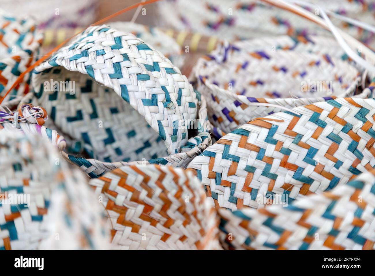 Weaved traditional baskets from palm leaves, closeup. UAE heritage ...