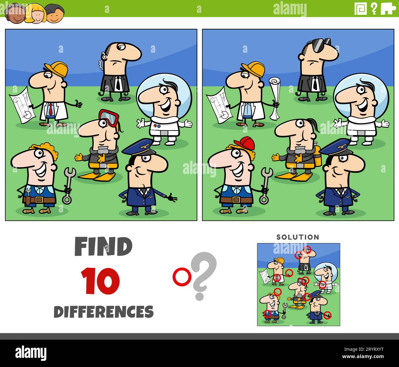 Cartoon illustration of finding the differences between pictures ...