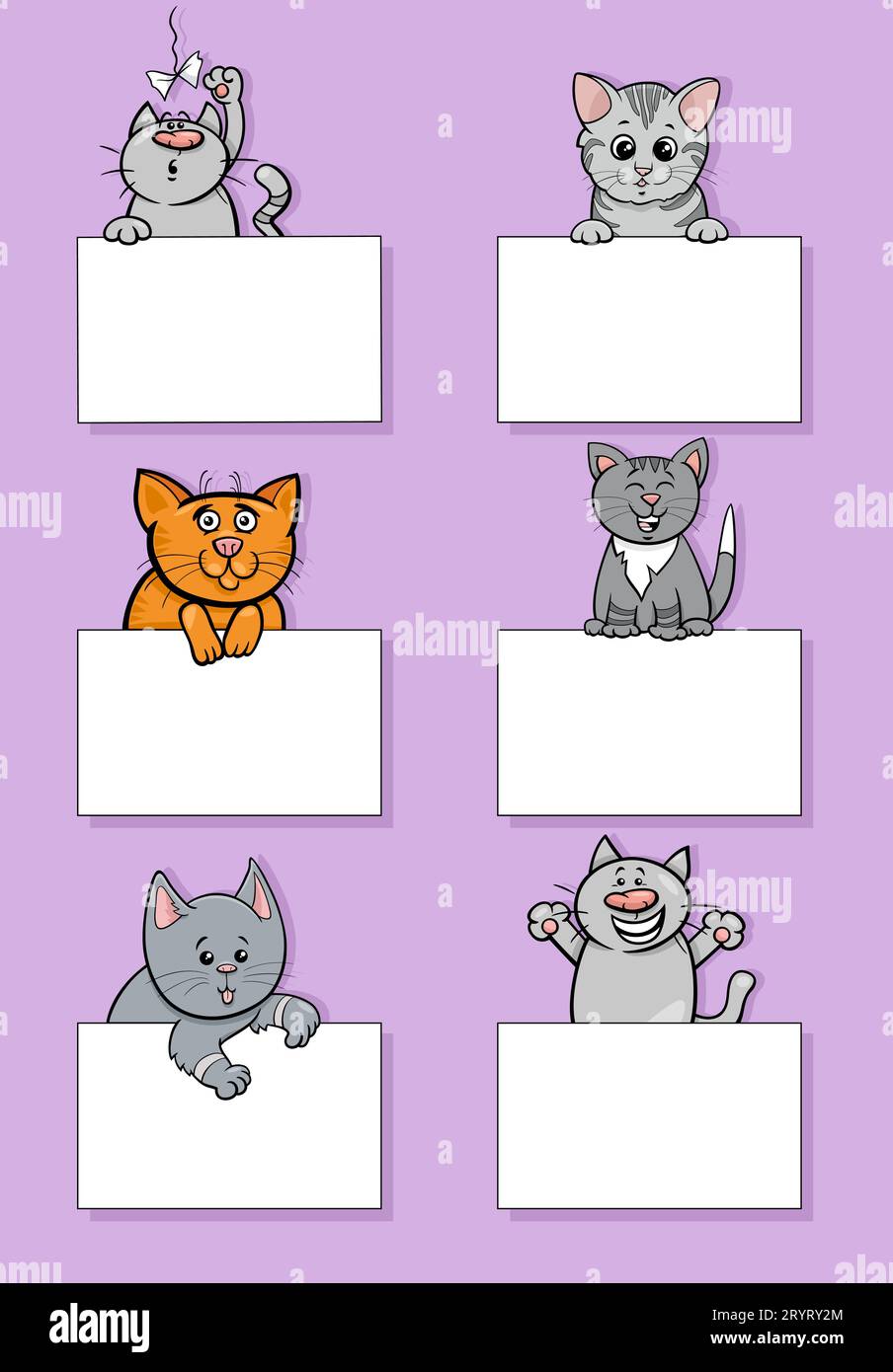 Cartoon illustration of cats and kittens animal characters with blank ...
