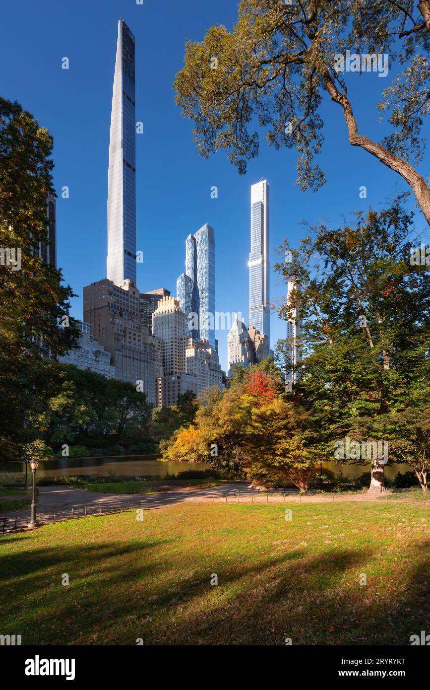 Central Park in Fall with Billionaires Row supertall skyscrapers ...