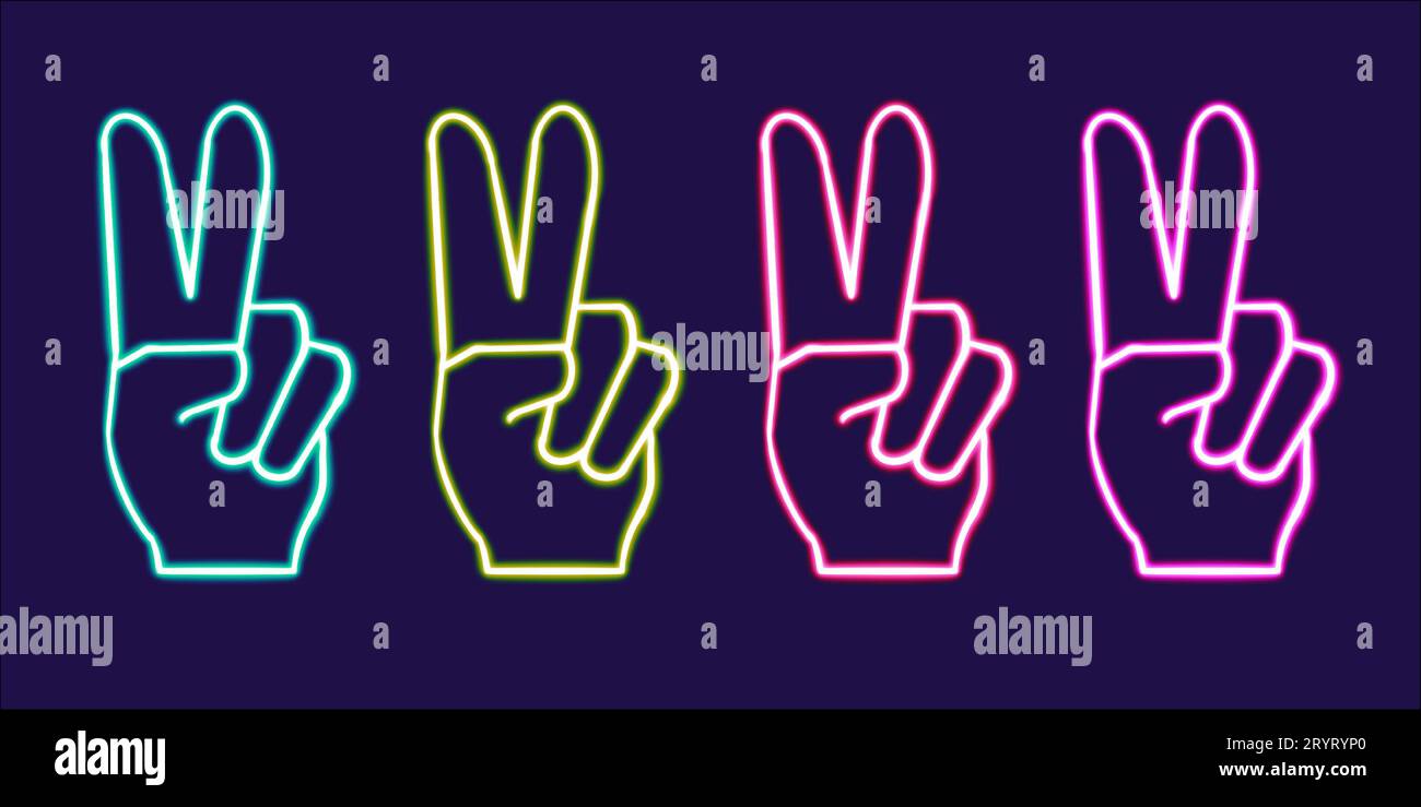 set Peace Sign Hand glowing desktop icon, neon sticker, neon Peace Sign ...