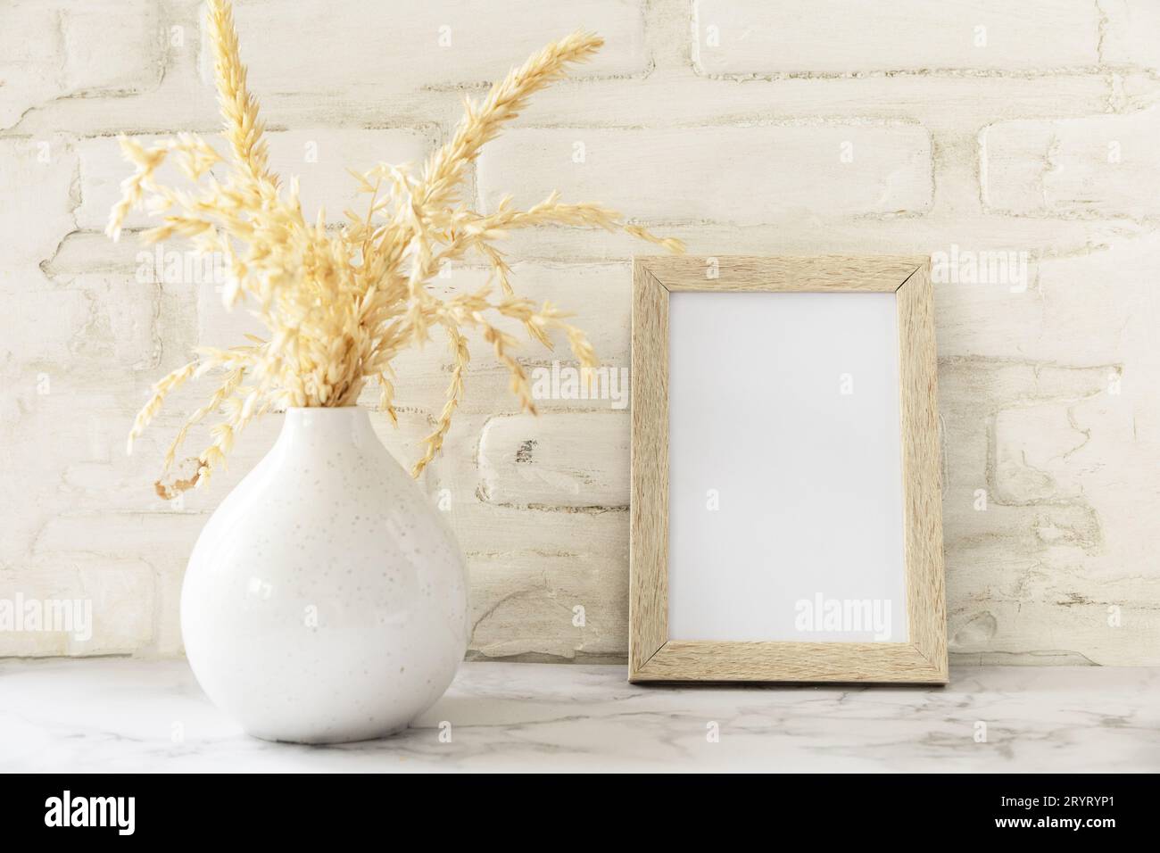 White picture frame mockup. White wall background. Scandinavian ...