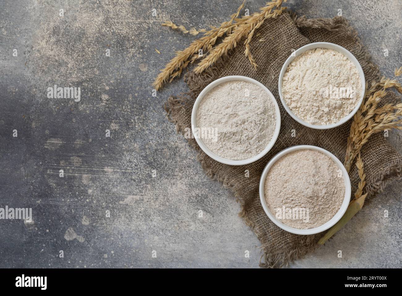 Food and baking ingredient. Wheat flour coarse from whole wheat grains ...