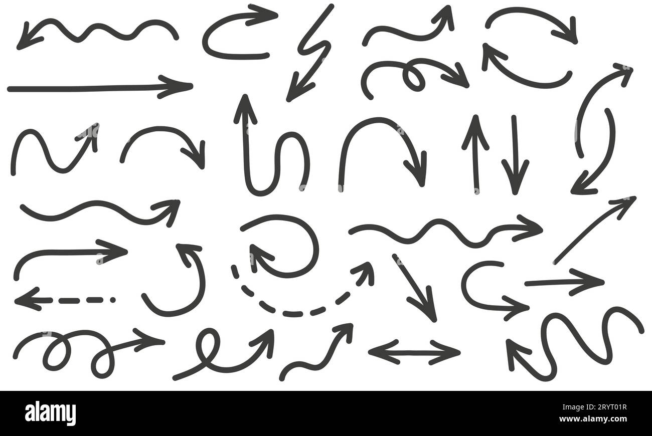 Collection hand drawn arrows. Set simple arrows isolated on white ...