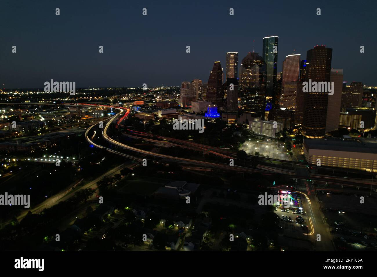 Houston Skyline At Night Aerial