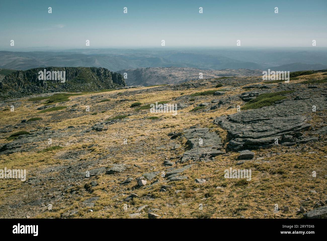 The mountainous landscape of the Serra da Estrella mountain range in ...