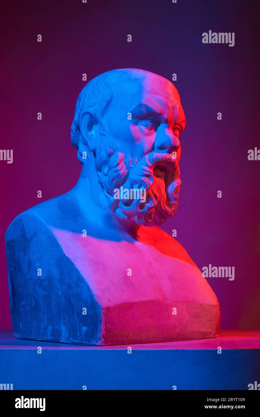 Greek sculpture. Antique statue bust against gradient studio background ...