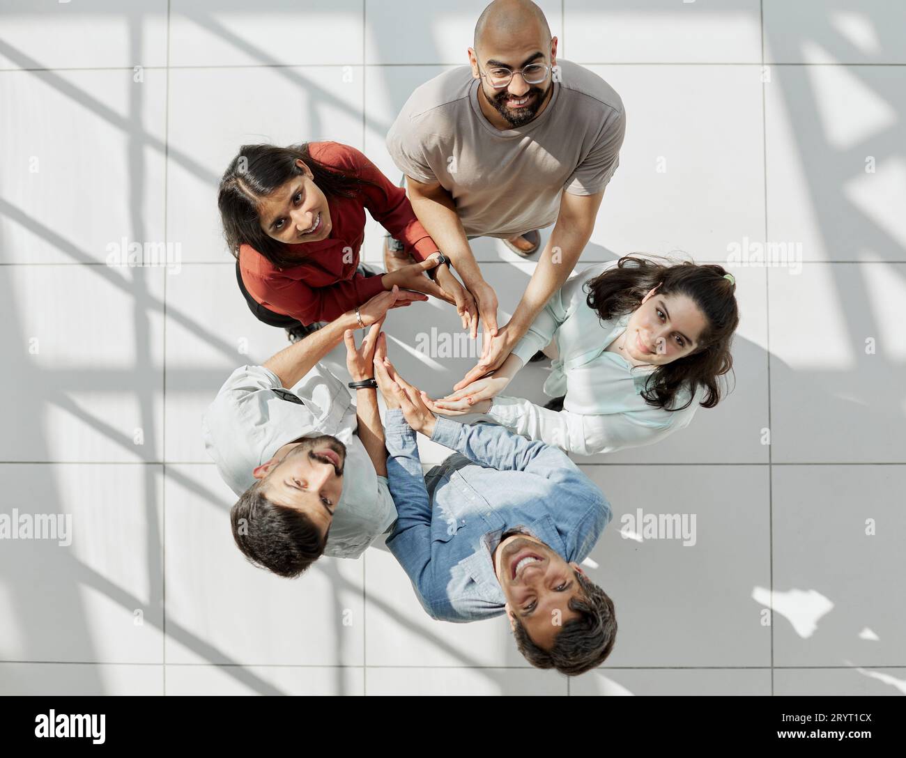 Close up hands Teamwork group of multi racial people meeting join hands ...