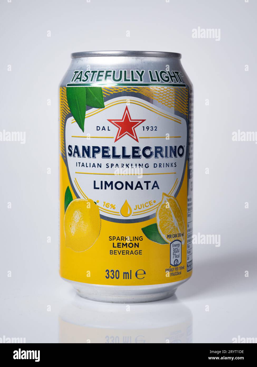 Sanpellegrino branded can of lemon flavored carbonated fizzy drink from ...
