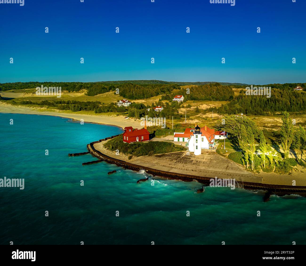 An aerial view of Point Betsy Lighthouse in Michigan Stock Photo - Alamy