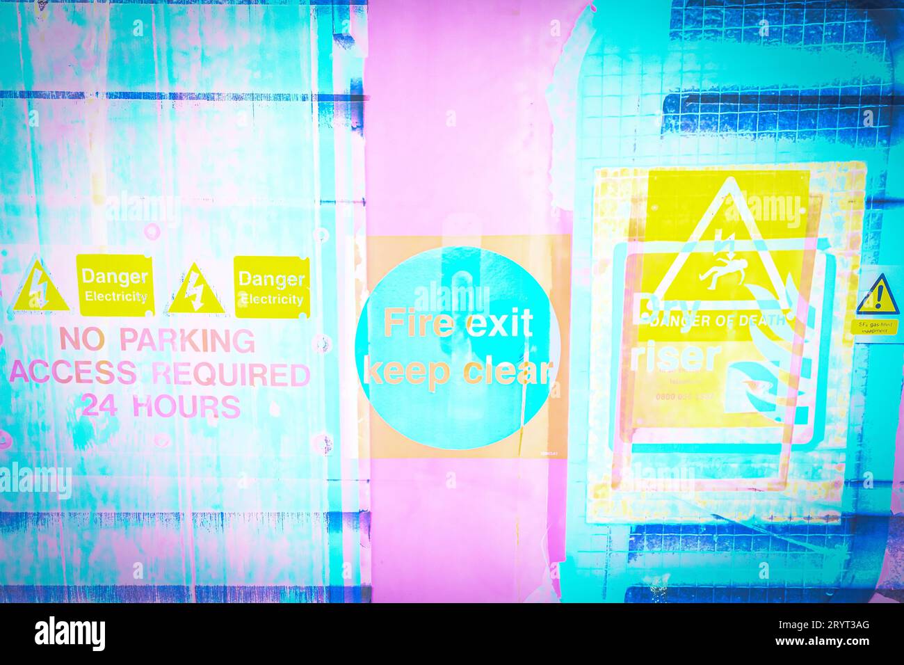 A no parking lot sign with a multiple exposure effect, with the words ...