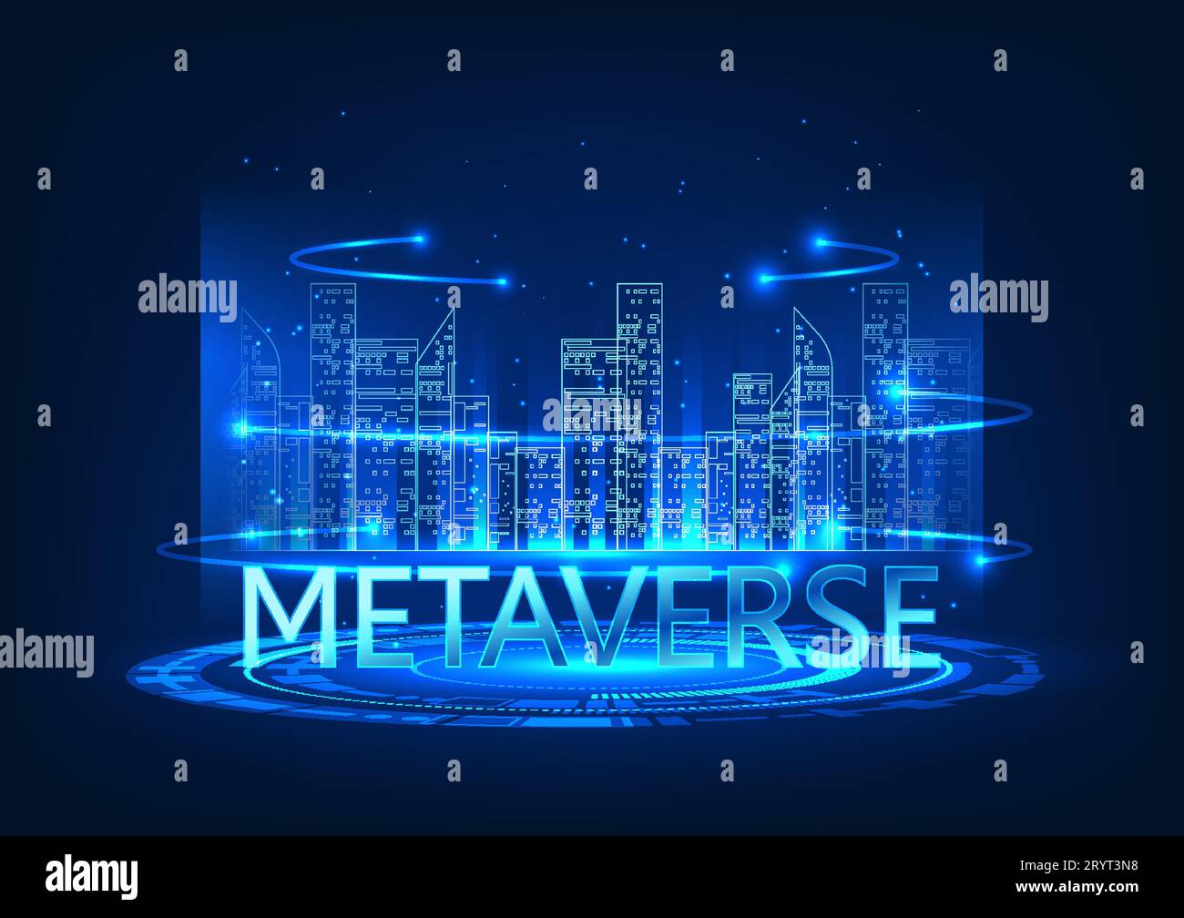 Smart city technology is projected with holograms. A technology concept ...