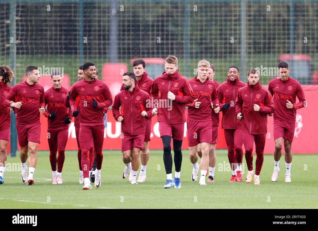 Manchester United players during a training session at the Trafford ...