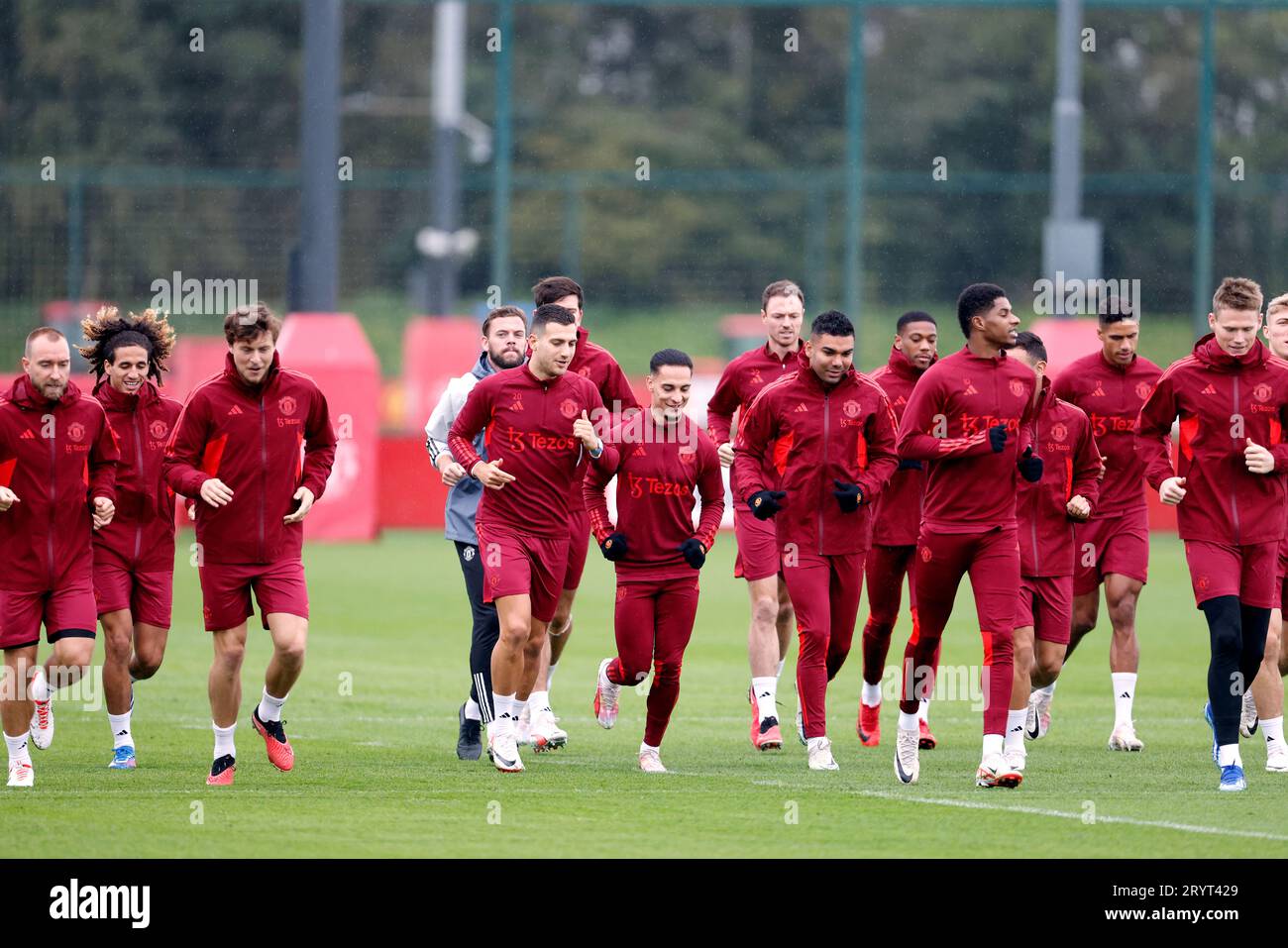 Manchester United players during a training session at the Trafford ...