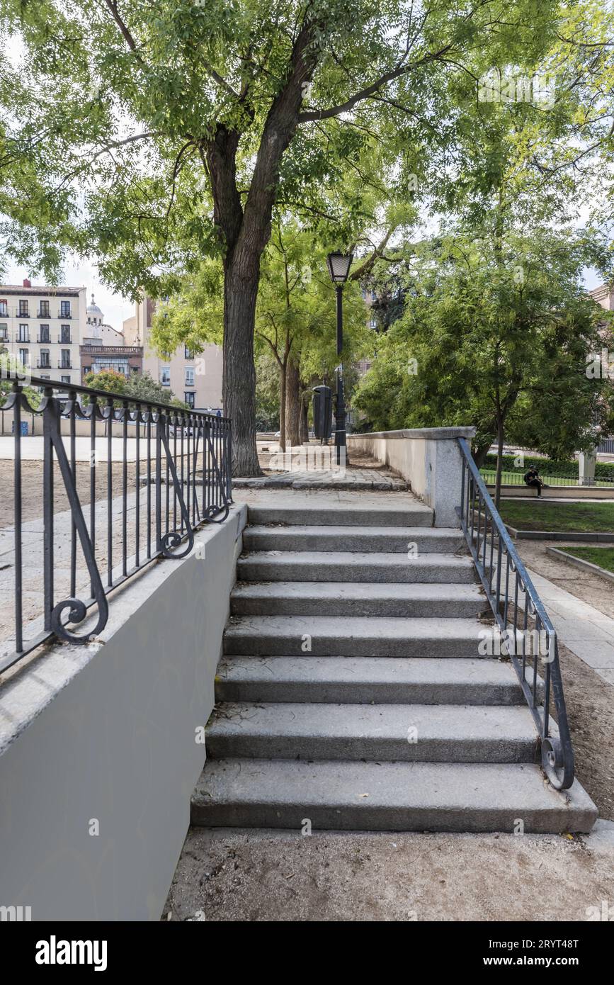 stone stairs with metal railings in an urban park Stock Photo - Alamy