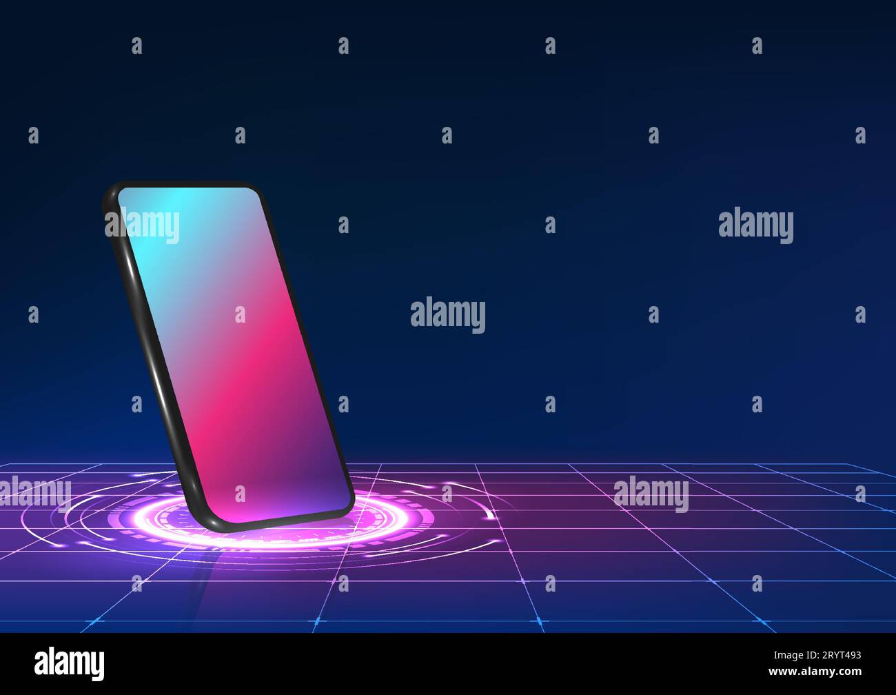 Technology smartphone set on technology circle with grid Vector ...