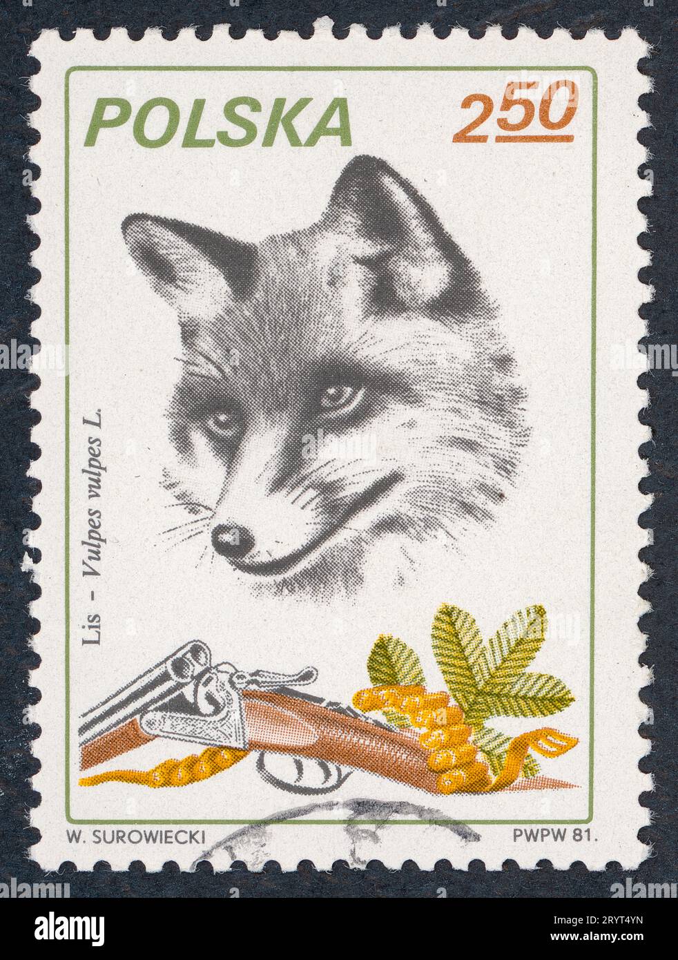 The red fox (Vulpes vulpes). Game animals series postage stamp issued ...