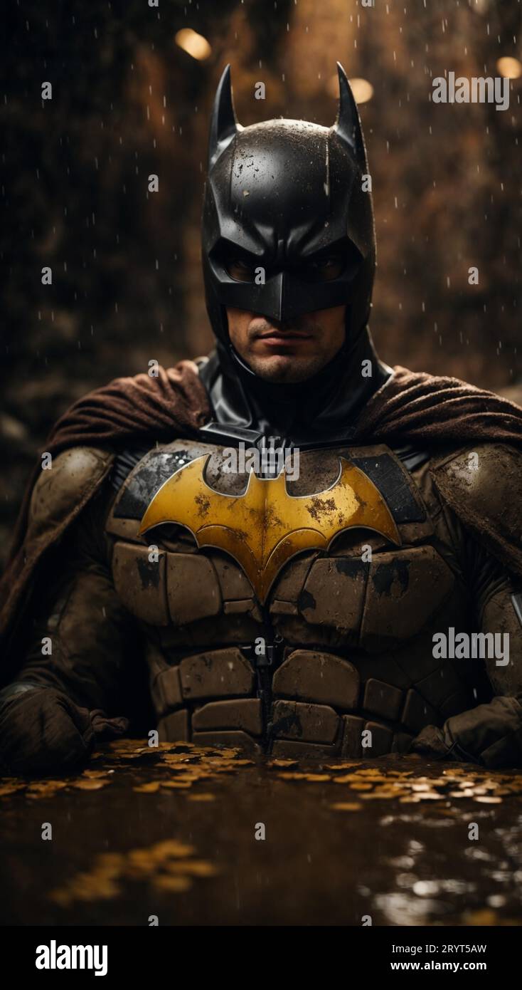 A person stands in a shallow puddle of water, their hands resting atop ...