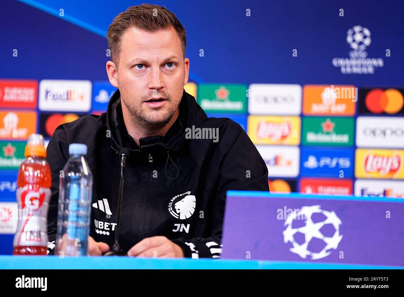 FC Copenhagen coach Jacob Neestrup speaks during a press conference at ...