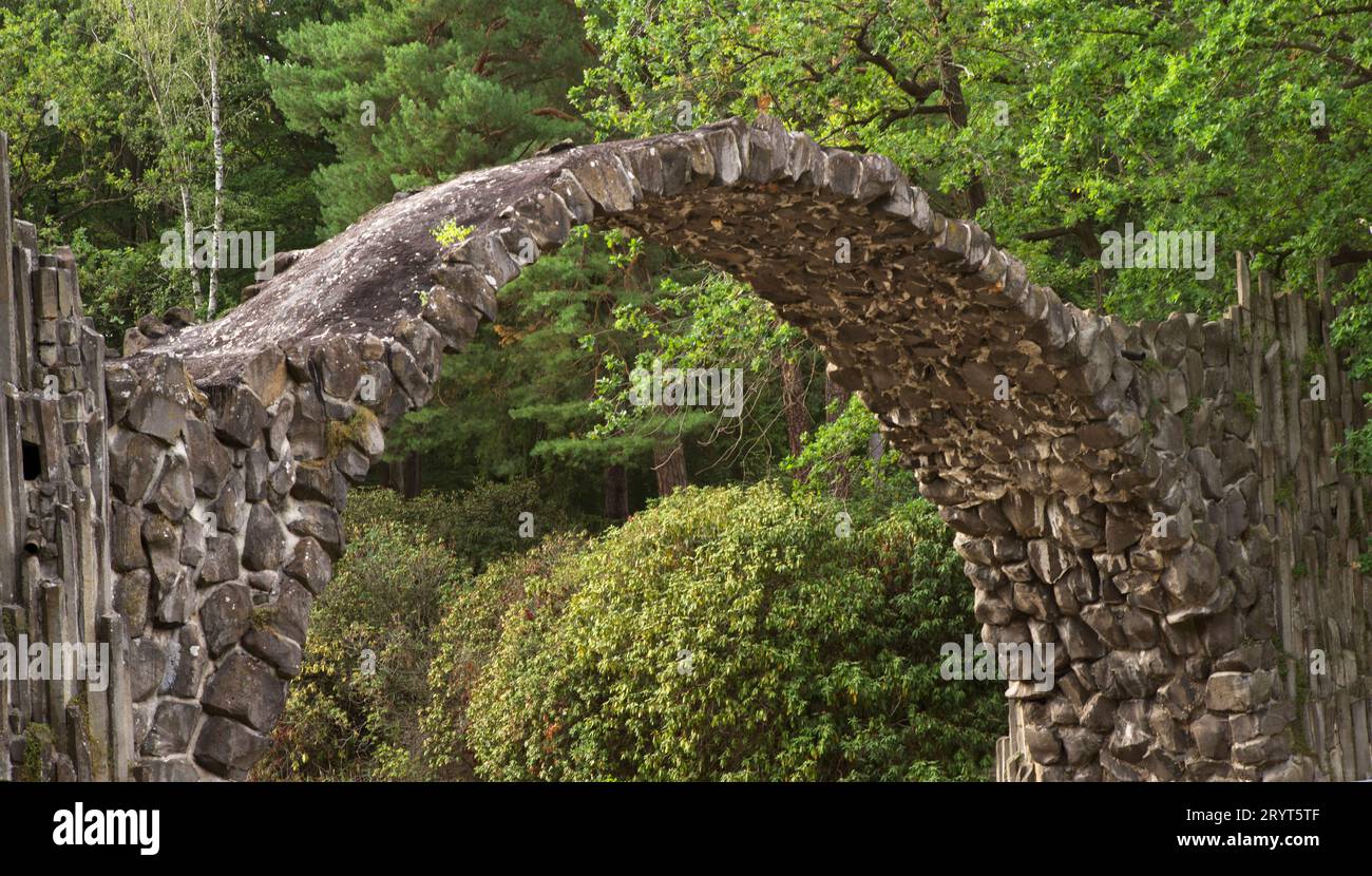 Bridge of Devil (Rakotzbrucke) over Rakotzsee lake at Park Kromlau near ...