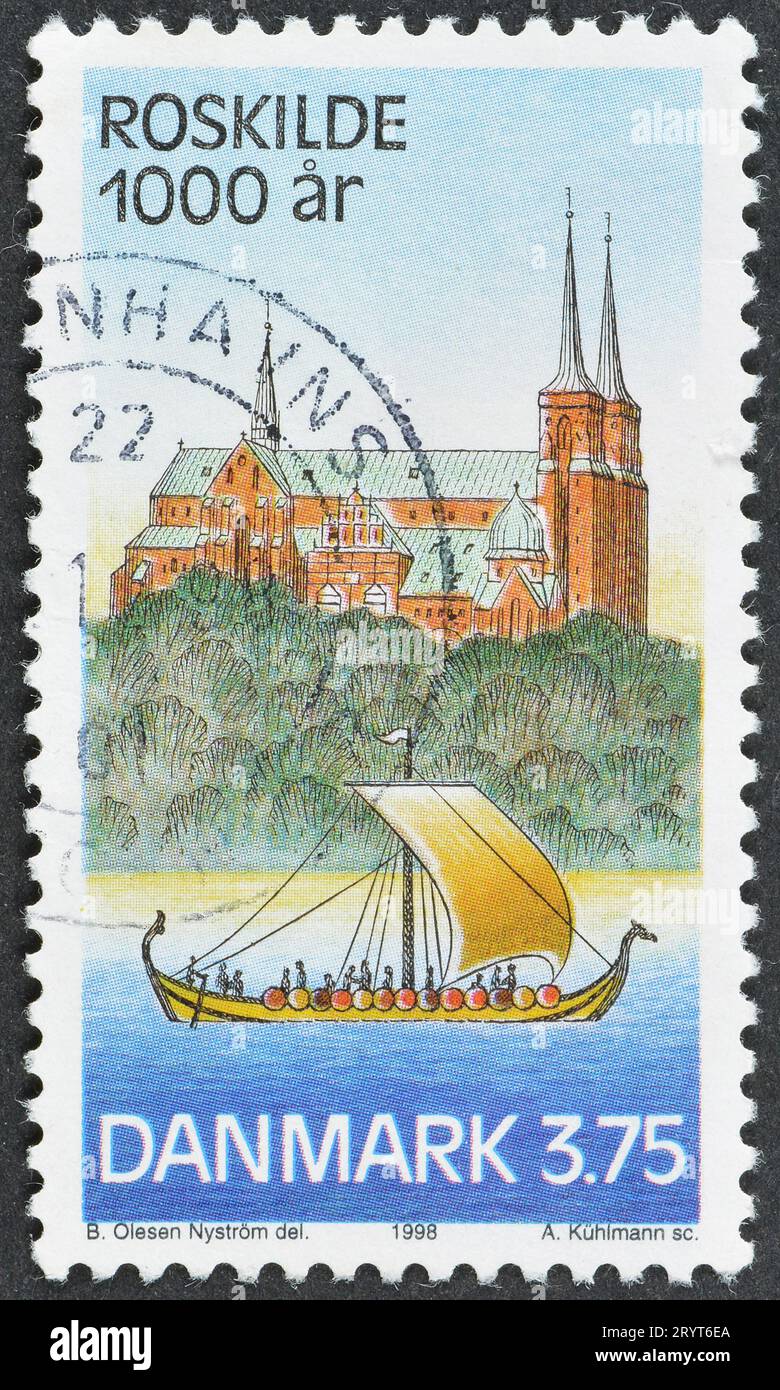 Cancelled postage stamp printed by Denmark, that shows Roskilde ...