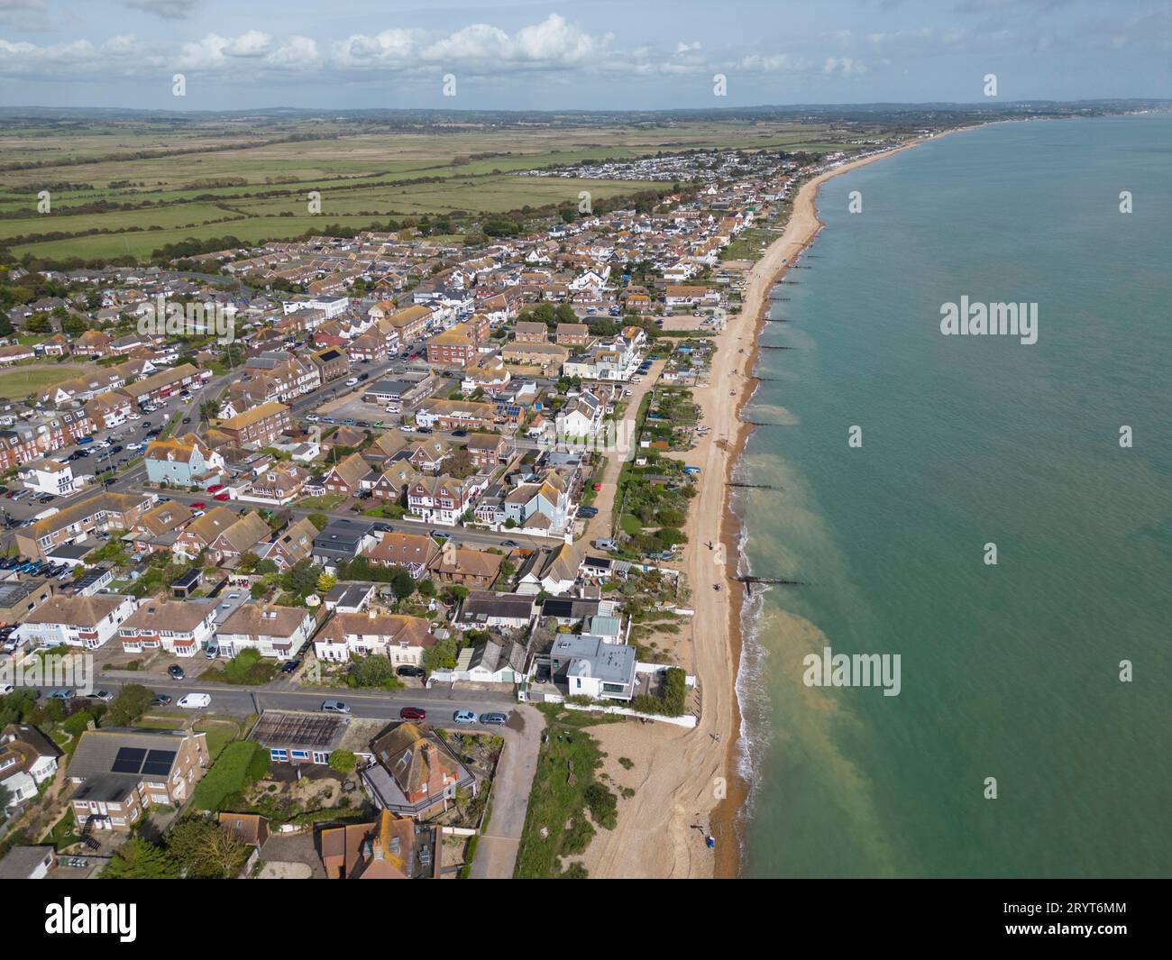 aerial view of houses on the beach at pevensey bay in East Sussex Stock ...