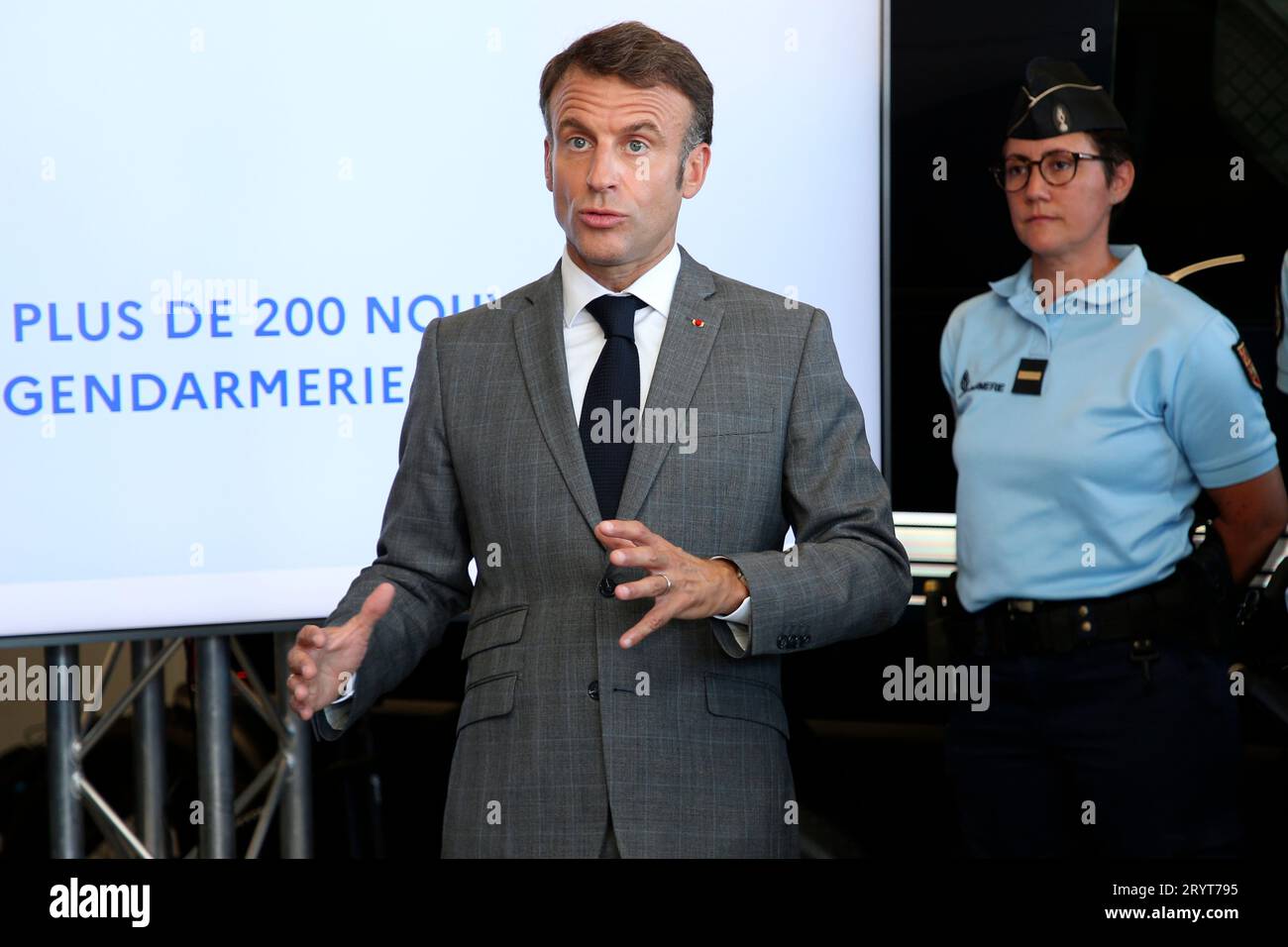 French President. Emmanuel Macron delivers a speech as he inaugurates a ...