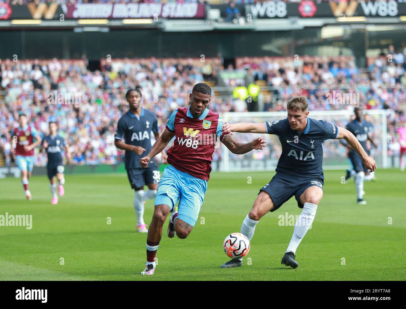 Lyle Foster in action during the Burnley FC v Tottenham Hotspur at Turf ...