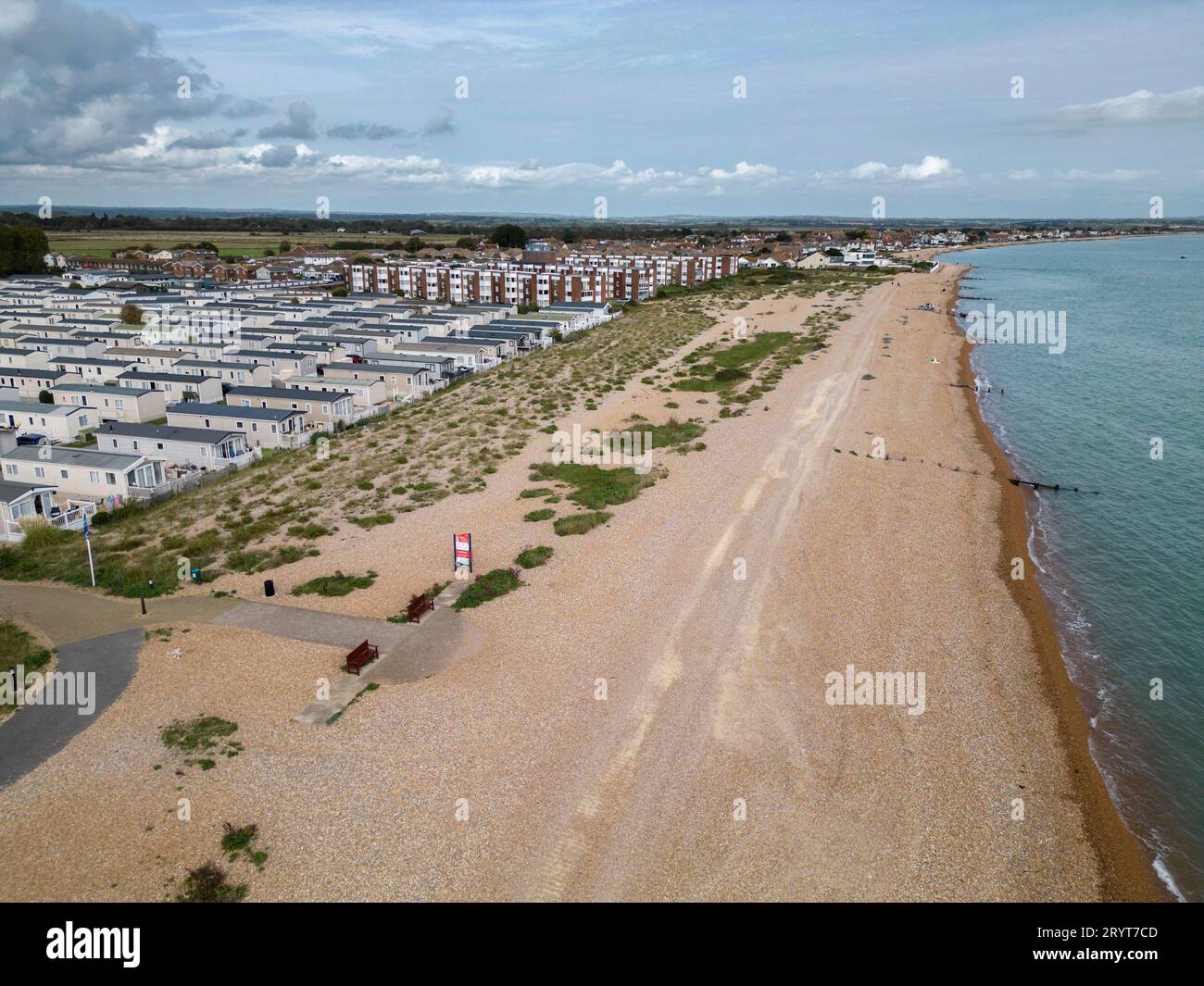 aerial view of houses on the beach at pevensey bay in East Sussex Stock ...