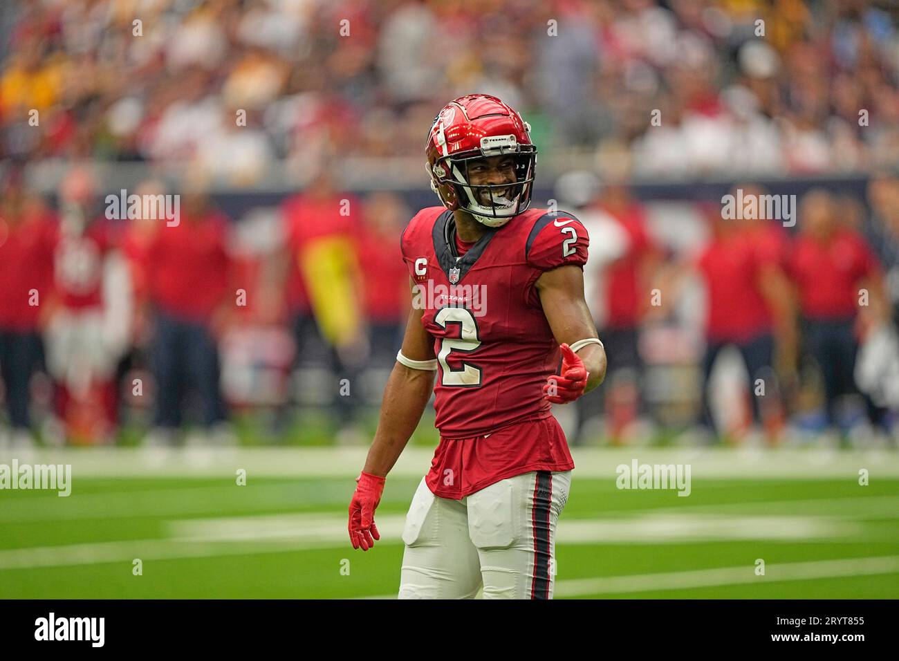 Houston Texans wide receiver Robert Woods reacts after a play against ...