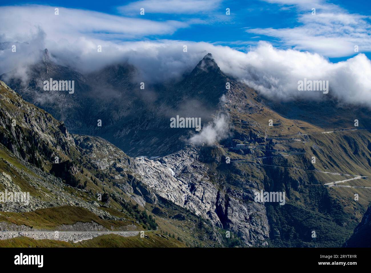 Furka Pass Switzerland showing retreating Rhone Glacier September 2023 ...