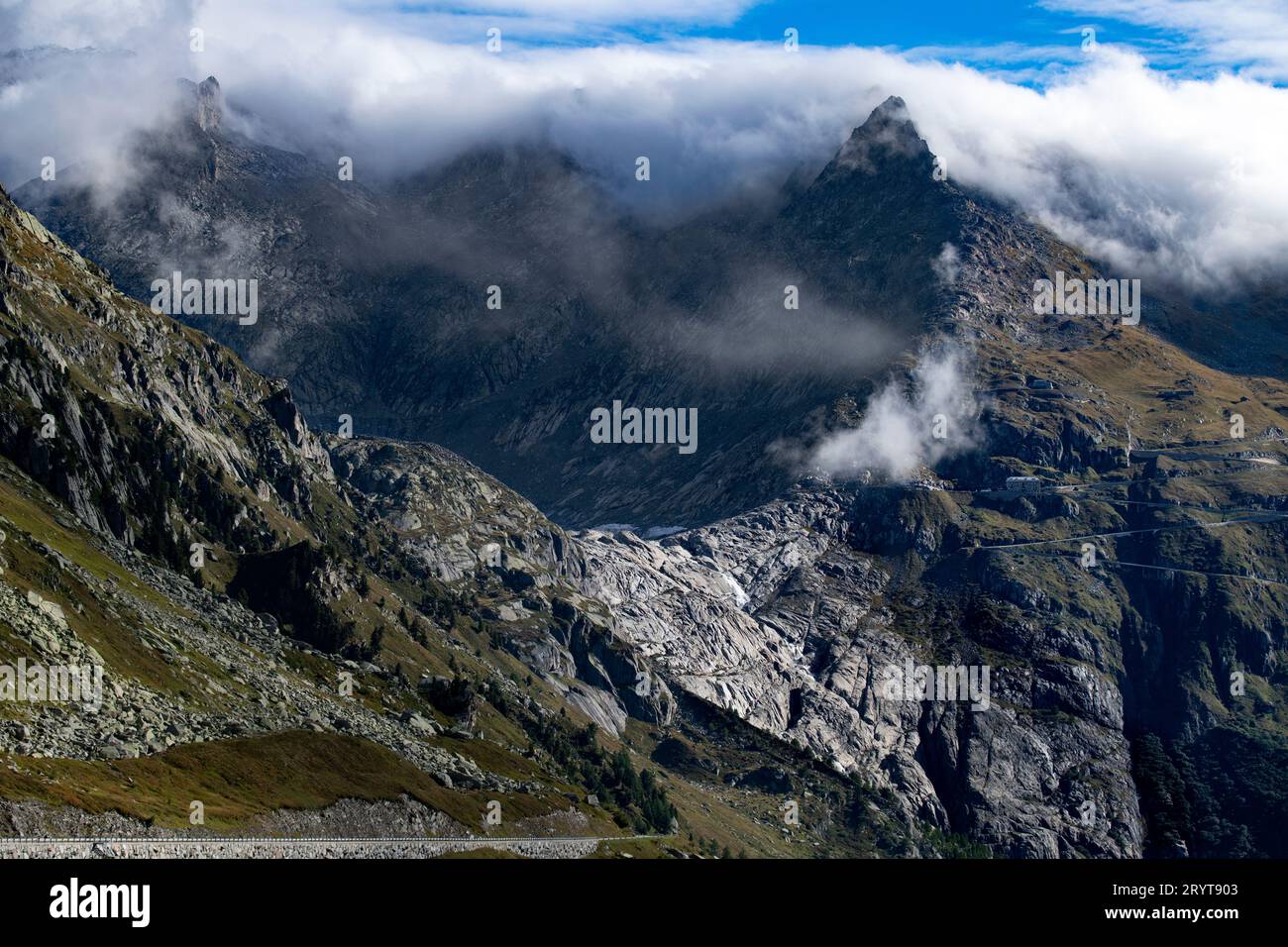 Furka Pass Switzerland showing retreating Rhone Glacier September 2023 ...