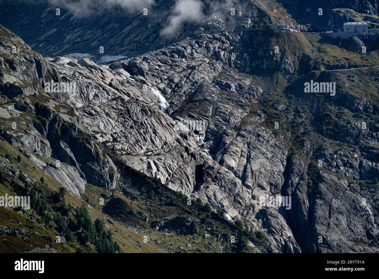 Furka Pass Switzerland showing retreating Rhone Glacier September 2023 ...
