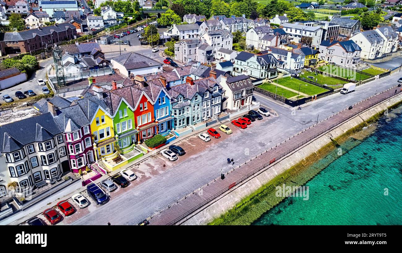 An aerial shot of Whitehead Sea Front in Northern Ireland Stock Photo ...