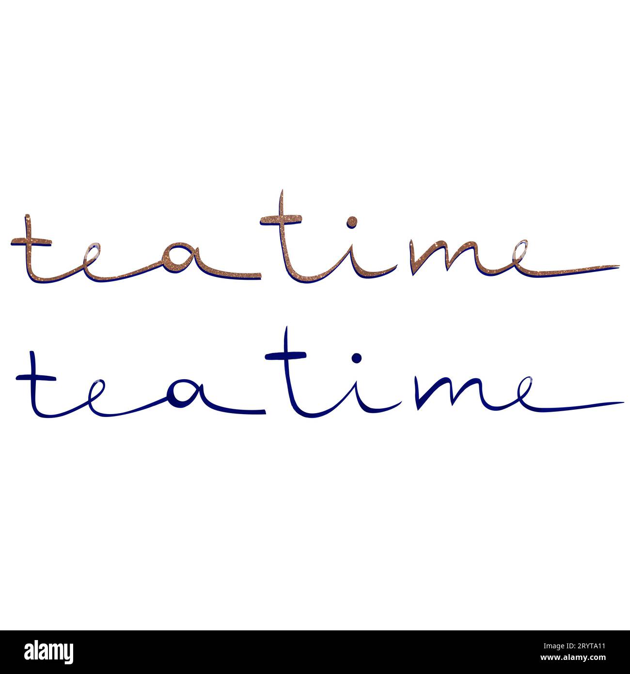 The inscription TEA TIME. Watercolor lettering, decorated with gold ...