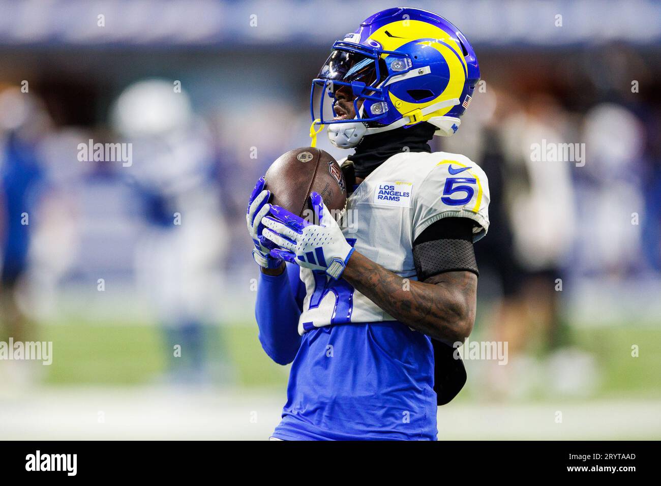 October 01, 2023: Los Angeles Rams wide receiver Tutu Atwell (5) during pregame of NFL game ...