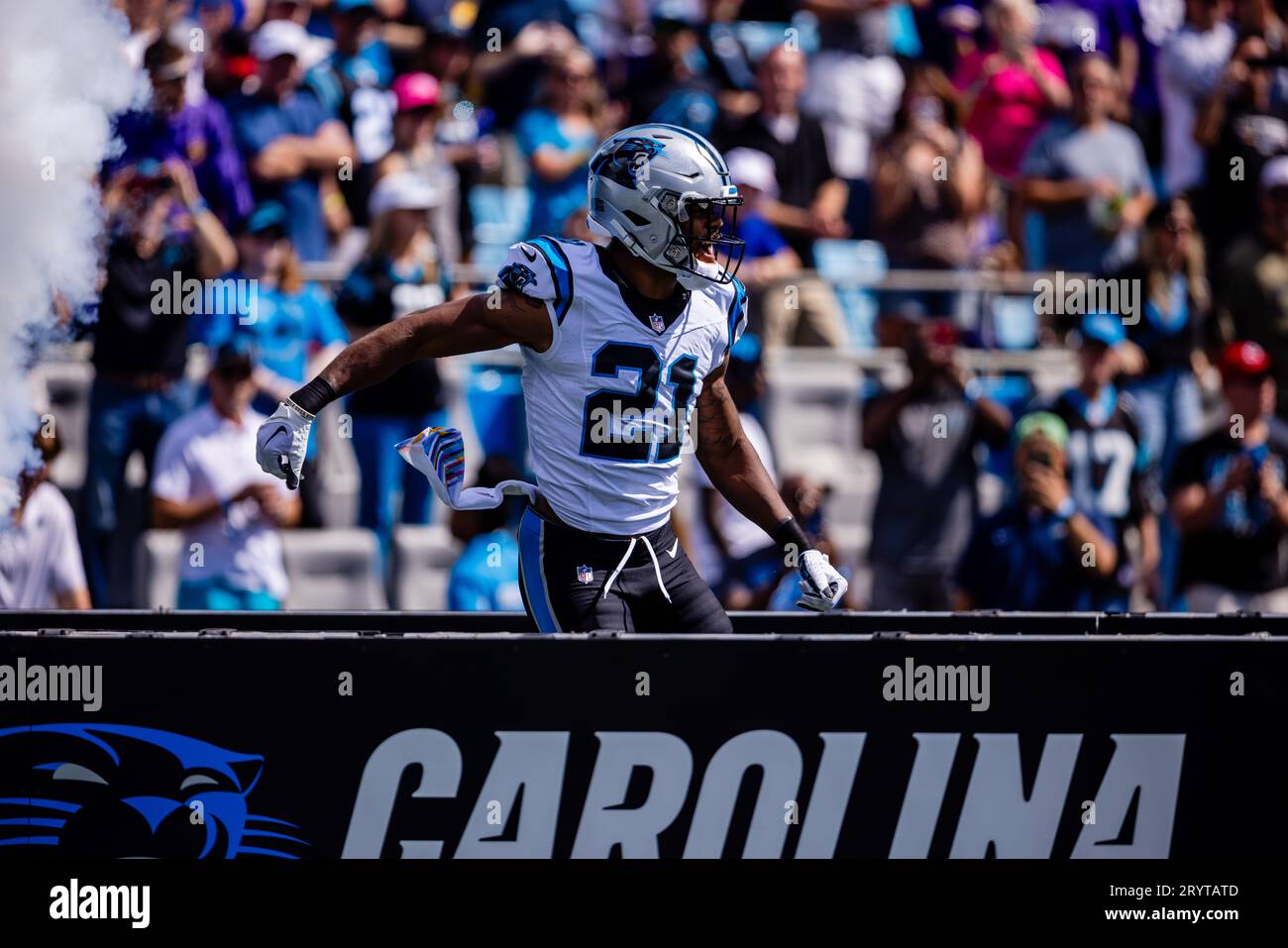 October 1, 2023: Carolina Panthers safety Jeremy Chinn (21) runs out of ...