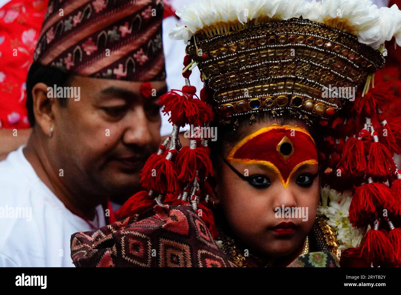 Kathmandu, Nepal. 2nd Oct, 2023. Nepal's Living Goddess Kumari is ...