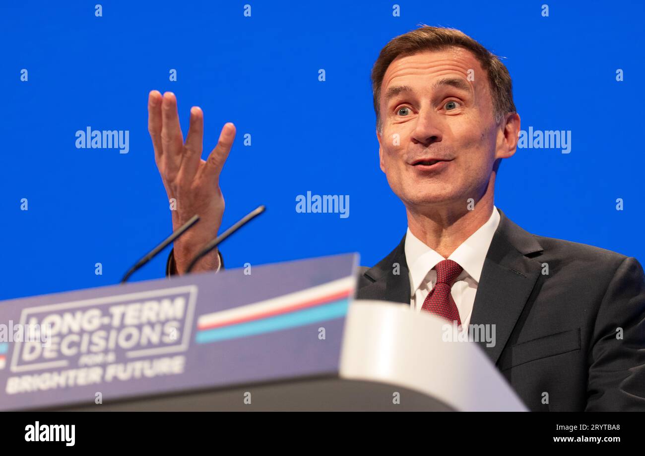 Manchester, UK. 02nd Oct, 2023. Jeremy Hunt Chancellor of the Exchequer ...