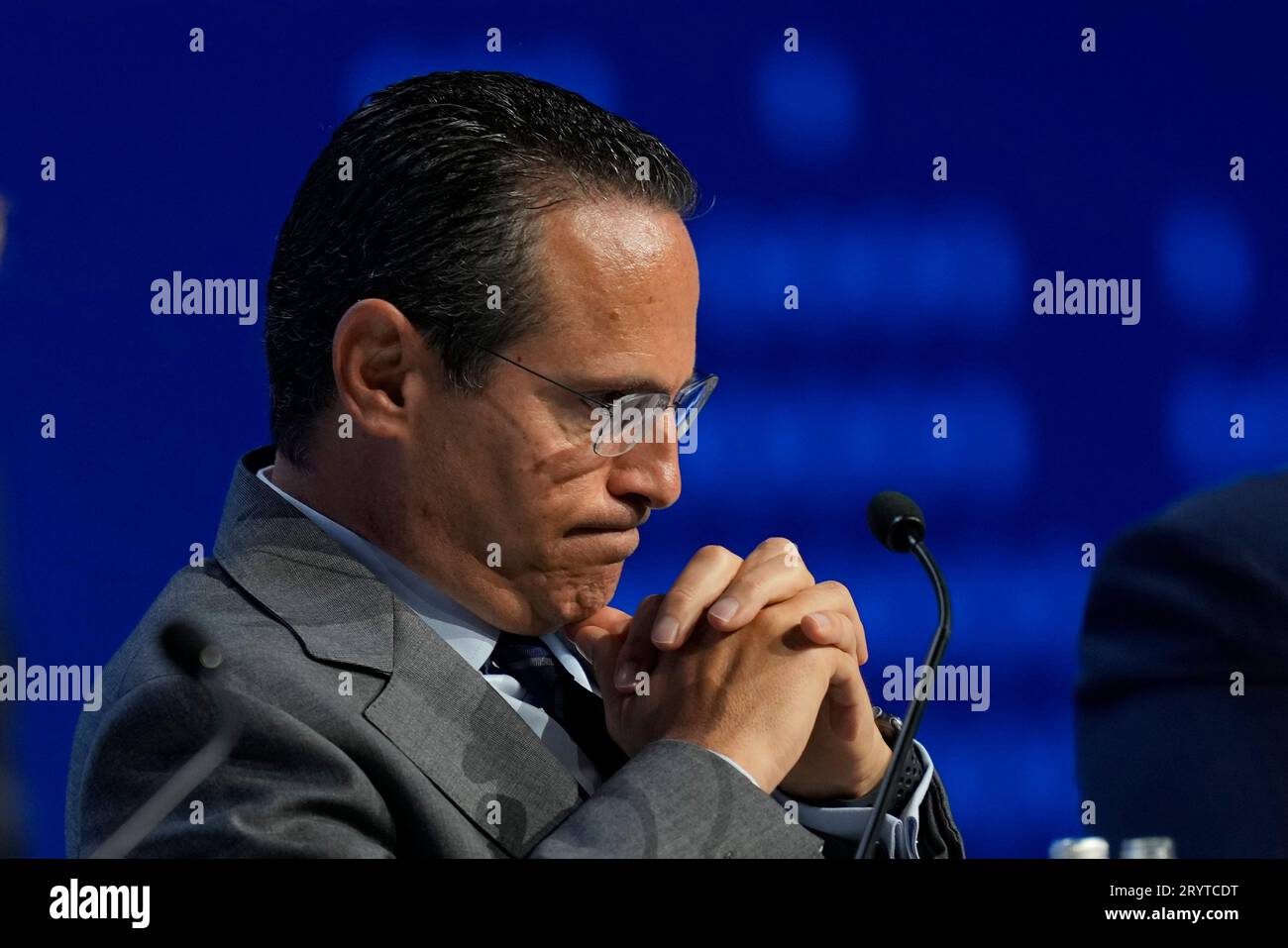 Wael Sawan, Shell CEO, takes part in a panel during the ADIPEC, Oil and ...