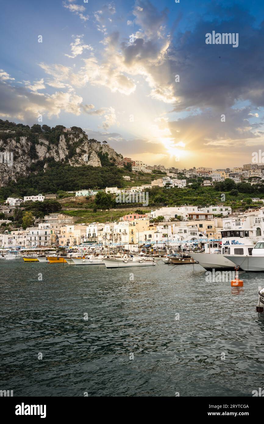 Island feel with old houses and the sea on the island of Capri, Salerno ...