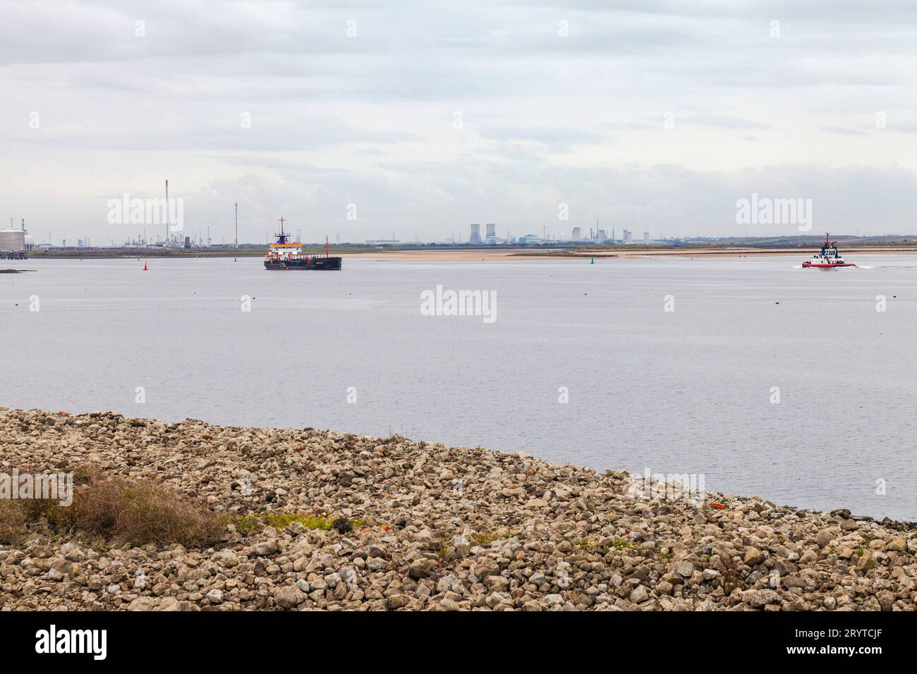 Teesport as viewed from South Gare,Redcar,England,UK boats making their ...