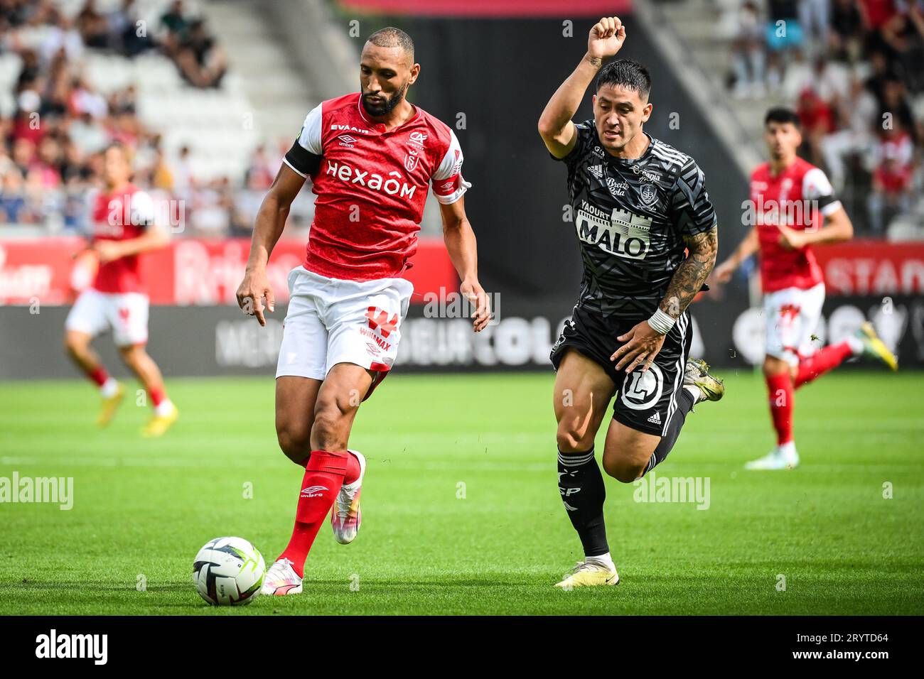 Martin SATRIANO of Brest and Yunis ABDELHAMID of Reims during the ...