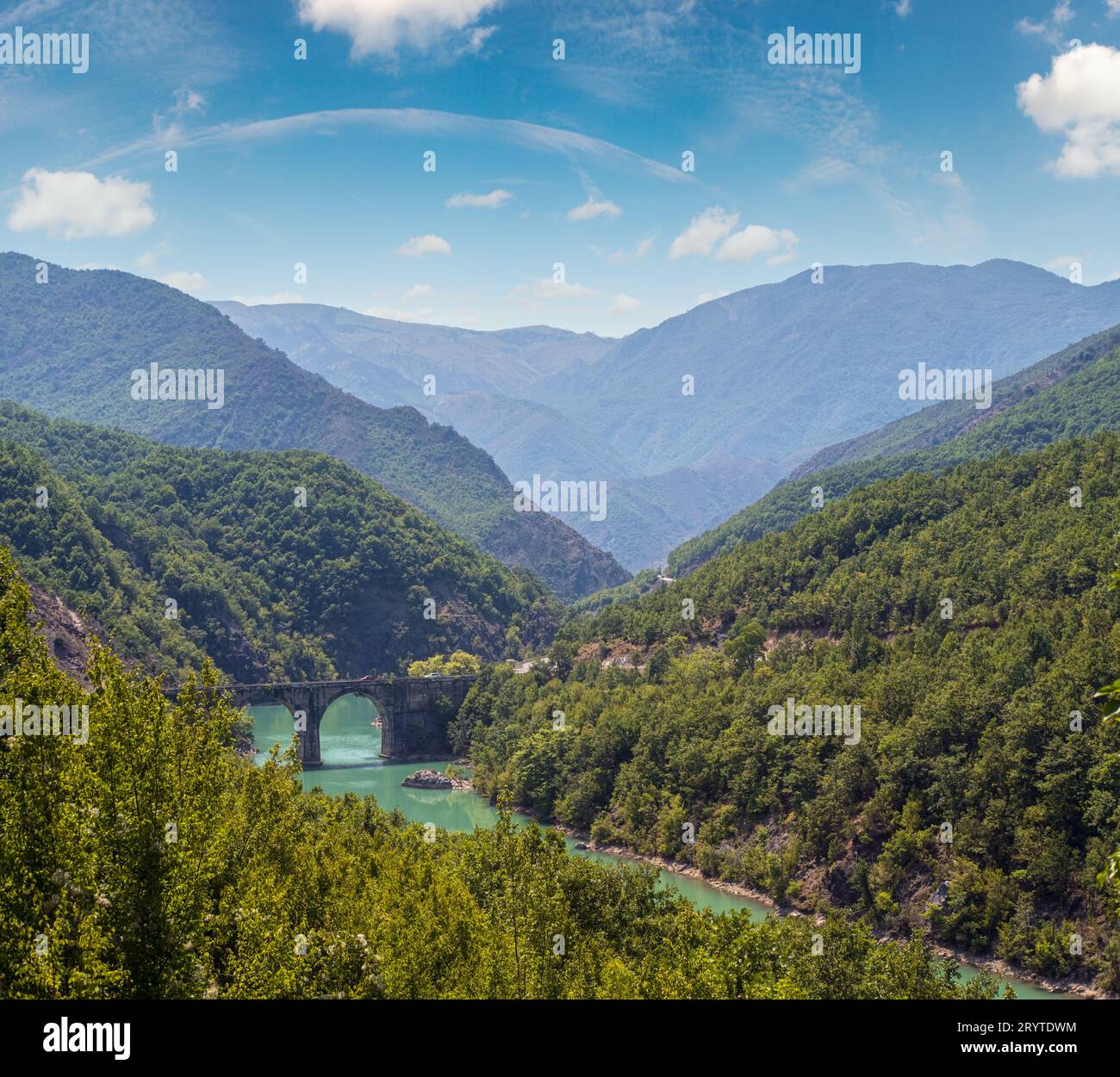 Ura e Ulzes bridge on one of most beautiful roads in Albania along the ...