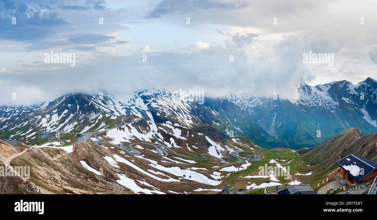Tranquil summer Alps mountain and serpentines of Grossglockner High ...
