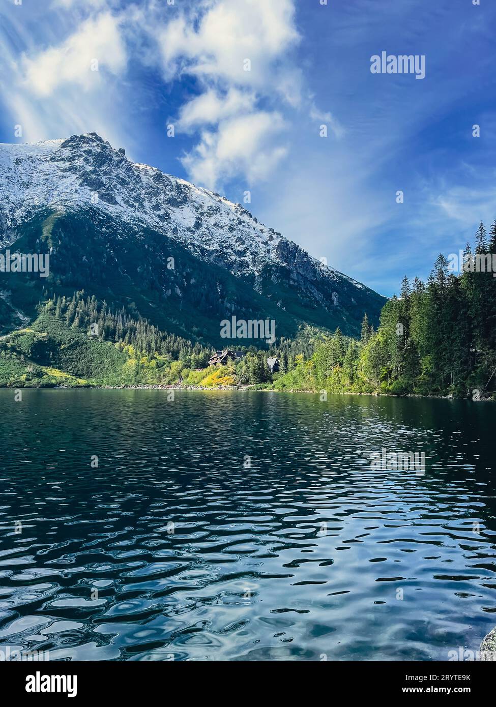Morskie Oko lake Snowy Mountain Hut in Polish Tatry mountains, Zakopane ...