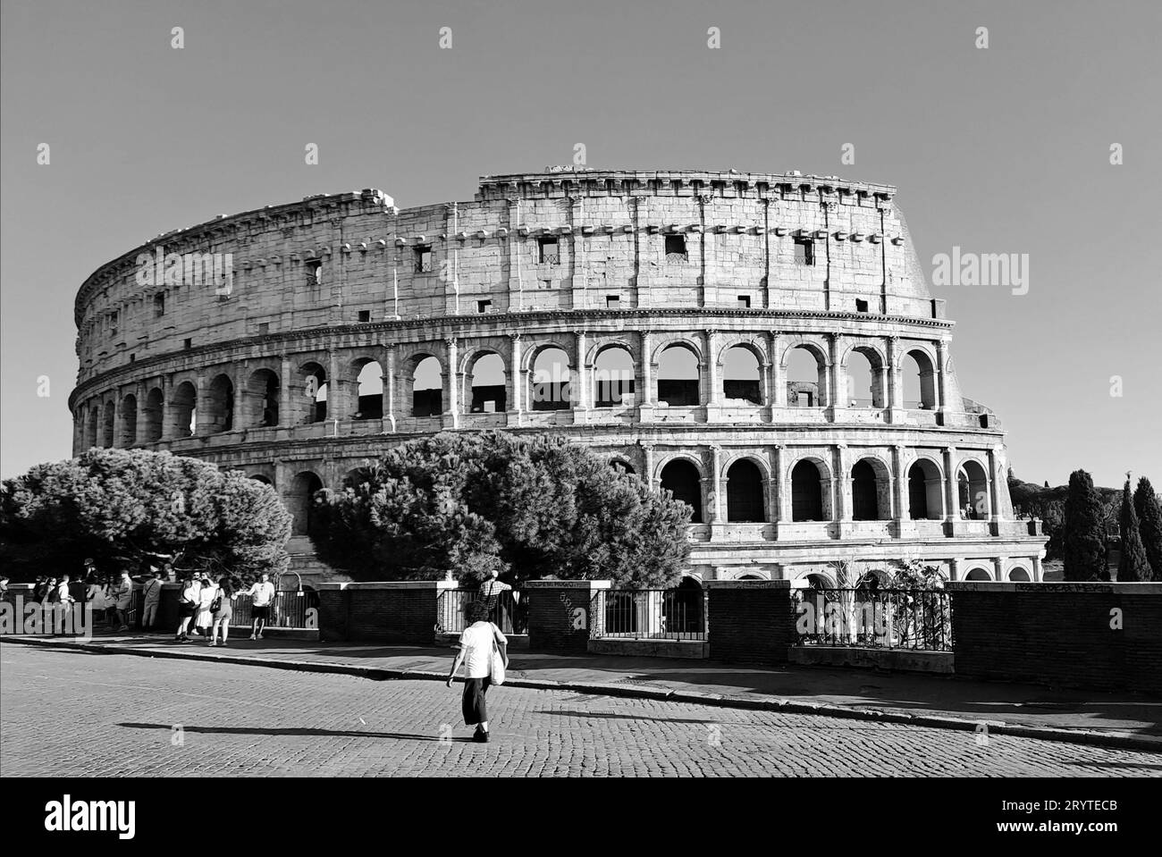 A black and white photograph of the iconic Colosseum in Rome, Italy ...
